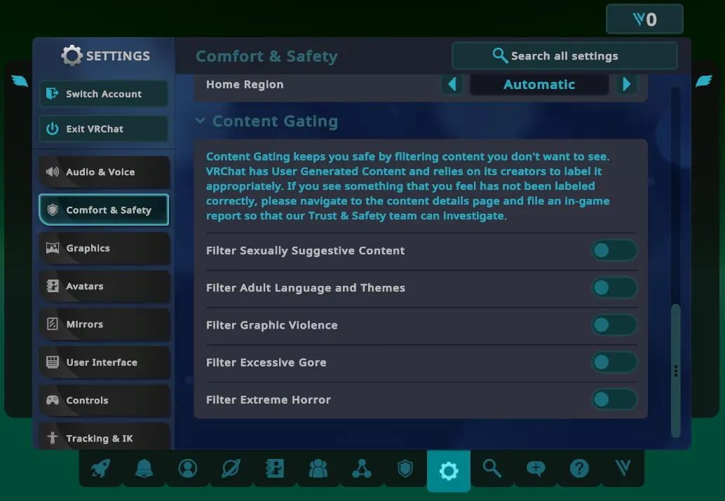 File:Content gating main menu settings.webp - VRChat Wiki