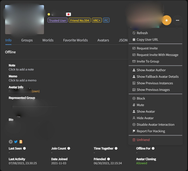 File:VRCX Friend Info.webp - VRChat Wiki